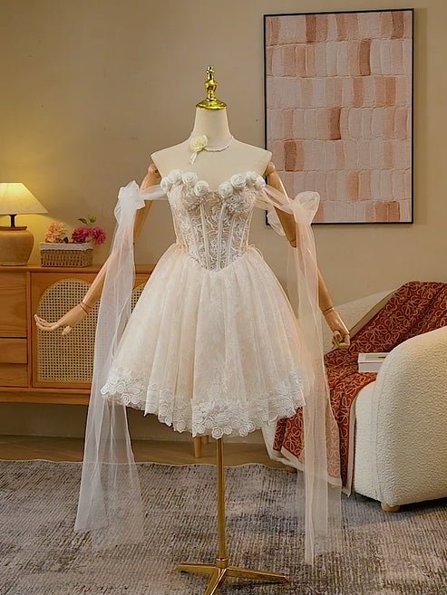 Ivory Lace Off-Shoulder HOCO Dress with Roses & Corset Back – hc479 ...