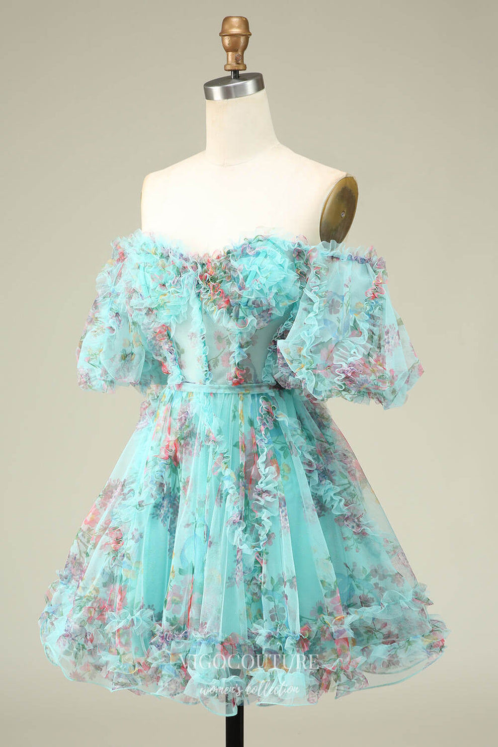 Cute Tiered Ruffled Floral Homecoming Dresses Puffed Sleeve Back to Sc ...