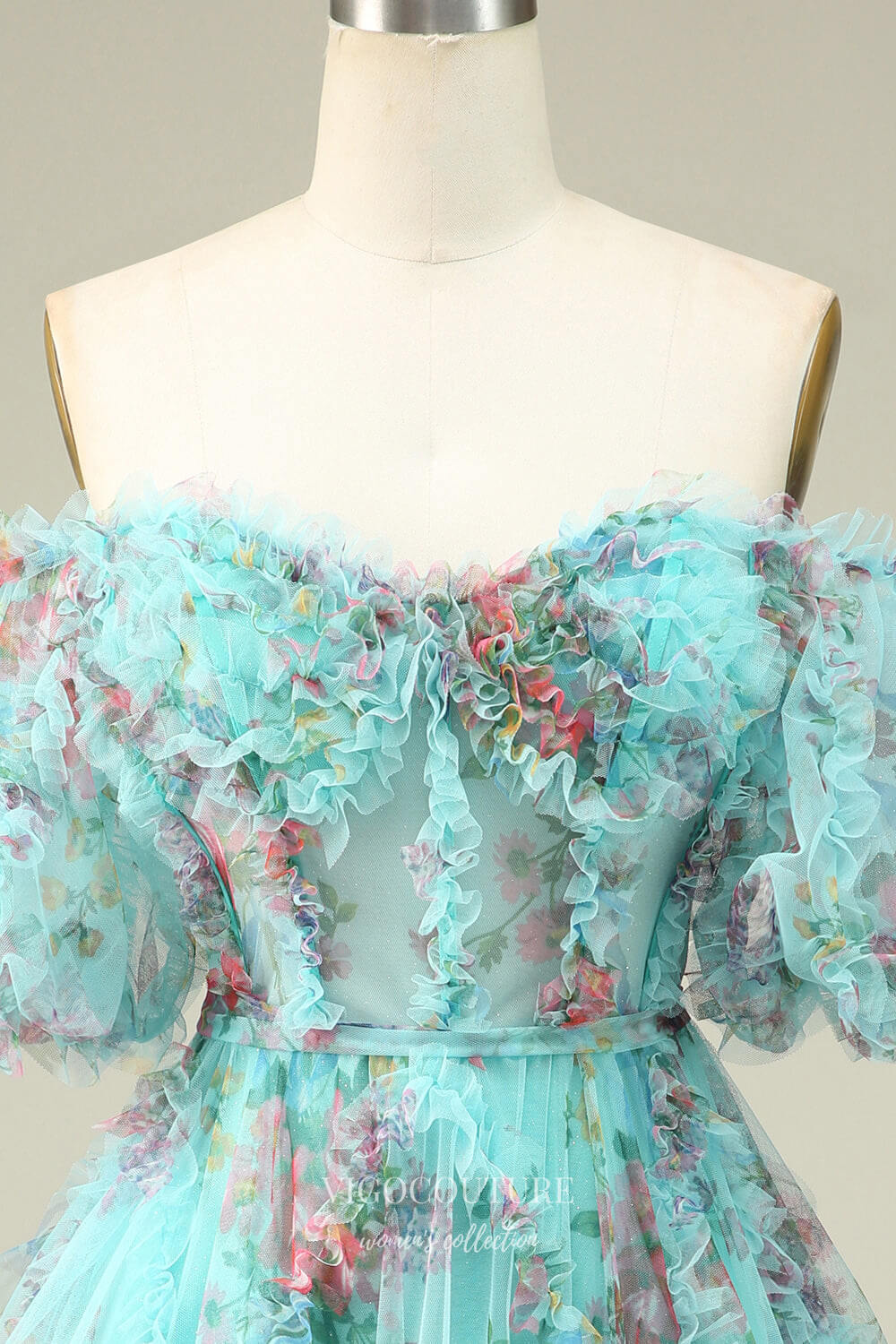 Cute Tiered Ruffled Floral Homecoming Dresses Puffed Sleeve Back to Sc ...