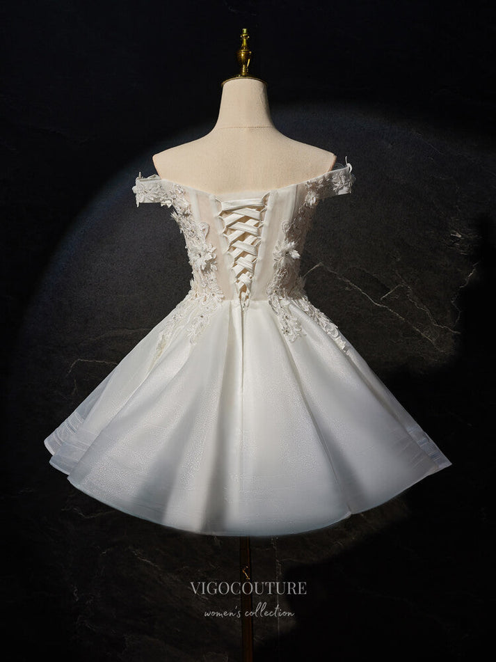 Ivory Floral Lace Homecoming Dress Off the Shoulder Graduation Dress h ...