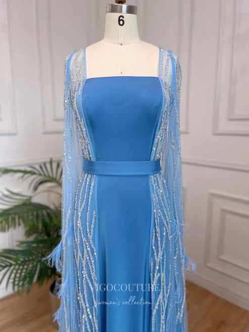 Light Blue Beaded Convertible Prom Dresses Sheath Mother of the Bride ...