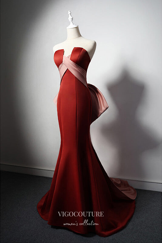 Orange Mermaid Strapless Prom Dresses with Bow-Tie 22374 – vigocouture