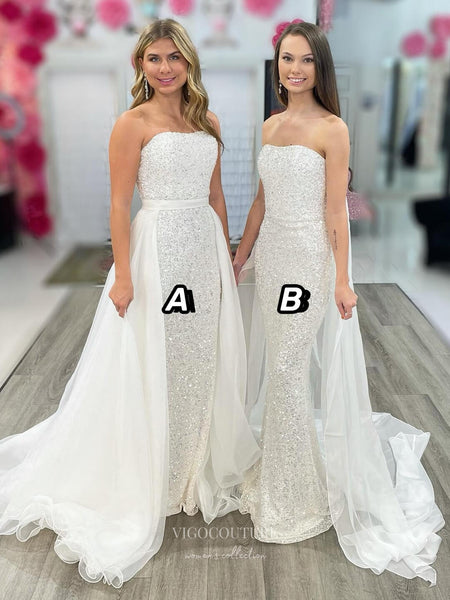 Strapless Ivory Sequin Mermaid Prom Dresses with Organza Overskirt 242 ...